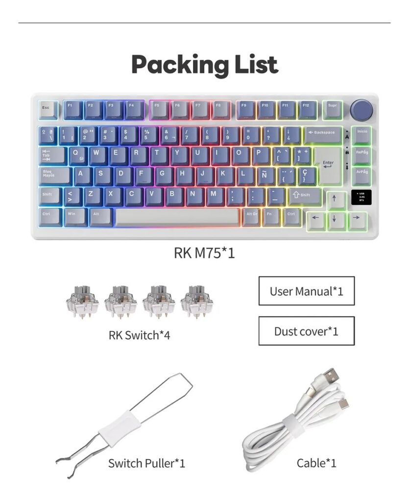 Teclado Mecánico Inalámbrico RK M75 Ocean Blue 75% Español – Royal ...